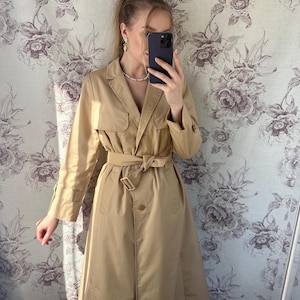 Vintage Light Fall Camel Color Trench Coat, Elegant Women’s Belted ...