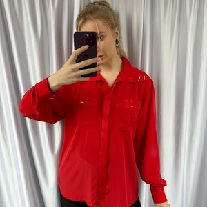 Vintage Red Blouse With Satin Details, Elegant Shirt With Unique ...