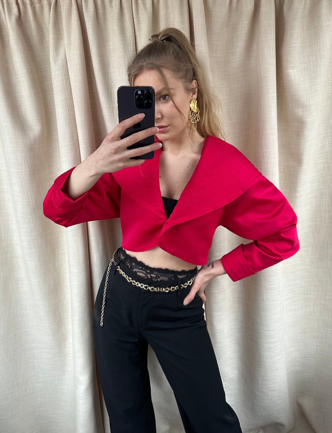 Vintage Bright Pink Satin Bolero Jacket, Elegant Women's Short Blazer ...