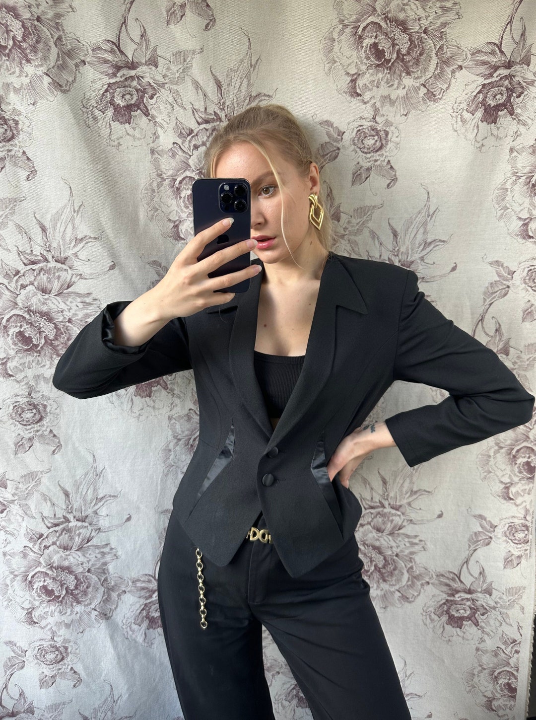 Vintage Black Gothic Blazer With Unique Collar, Elegant Women’s ...
