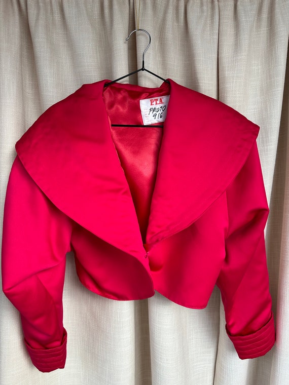 Vintage bright pink satin bolero jacket, elegant wome… - Gem