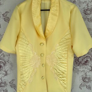 Vintage Yellow Blazer With Satin Floral Embroidery, Elegant Womens ...