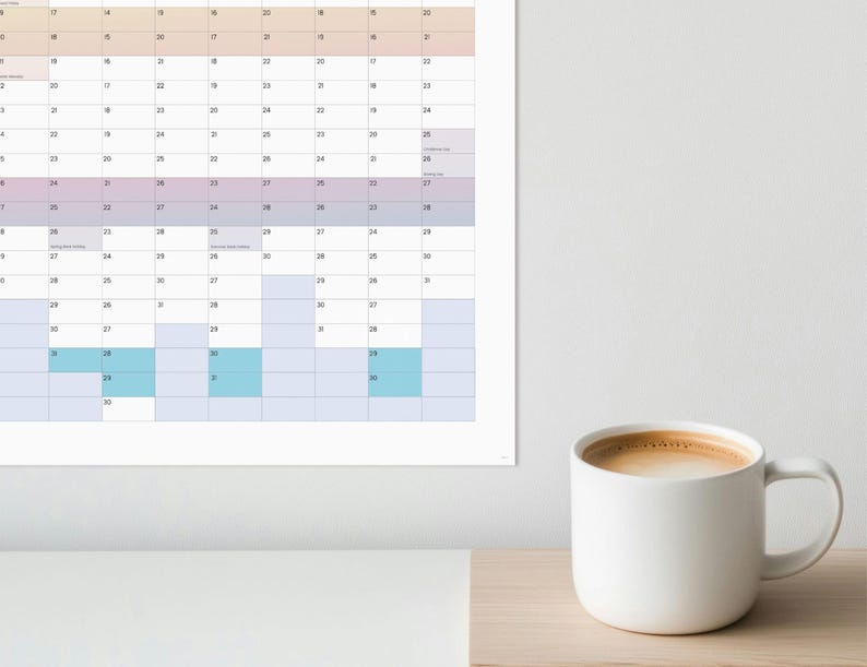 Wall Planner 2025, A0 Wall Calendar, Vertical Planner, UK Bank Holidays ...