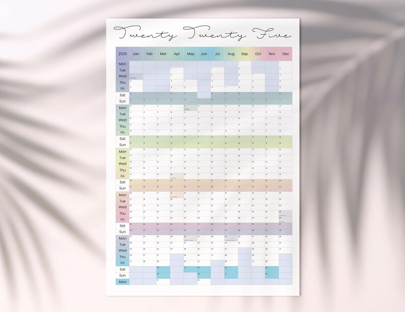 Wall Planner 2025, A0 Wall Calendar, Vertical Planner, UK Bank Holidays ...