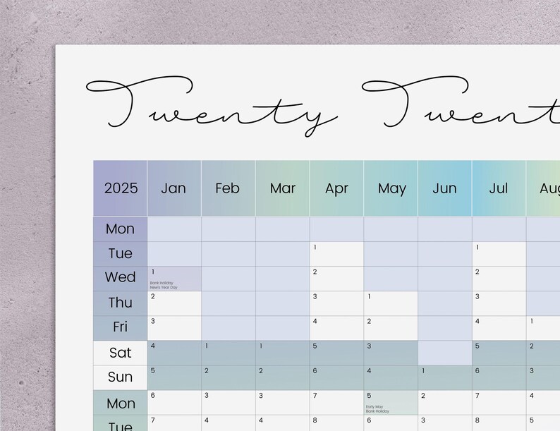 Wall Planner 2025, A0 Wall Calendar, Vertical Planner, UK Bank Holidays ...