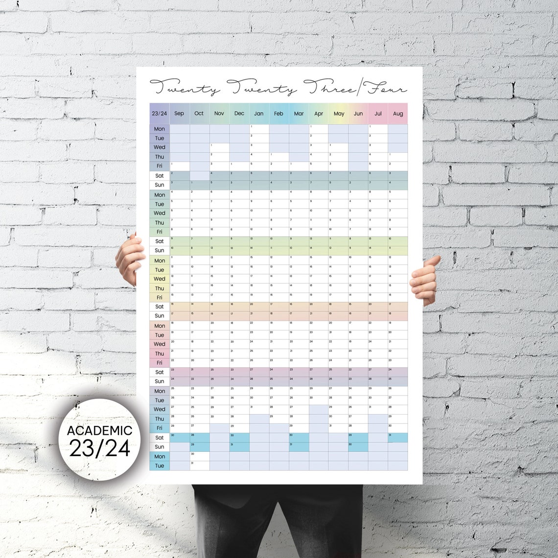 Academic Year 2023 2024 Wall Planner, Academic Year Calendar, Portrait ...