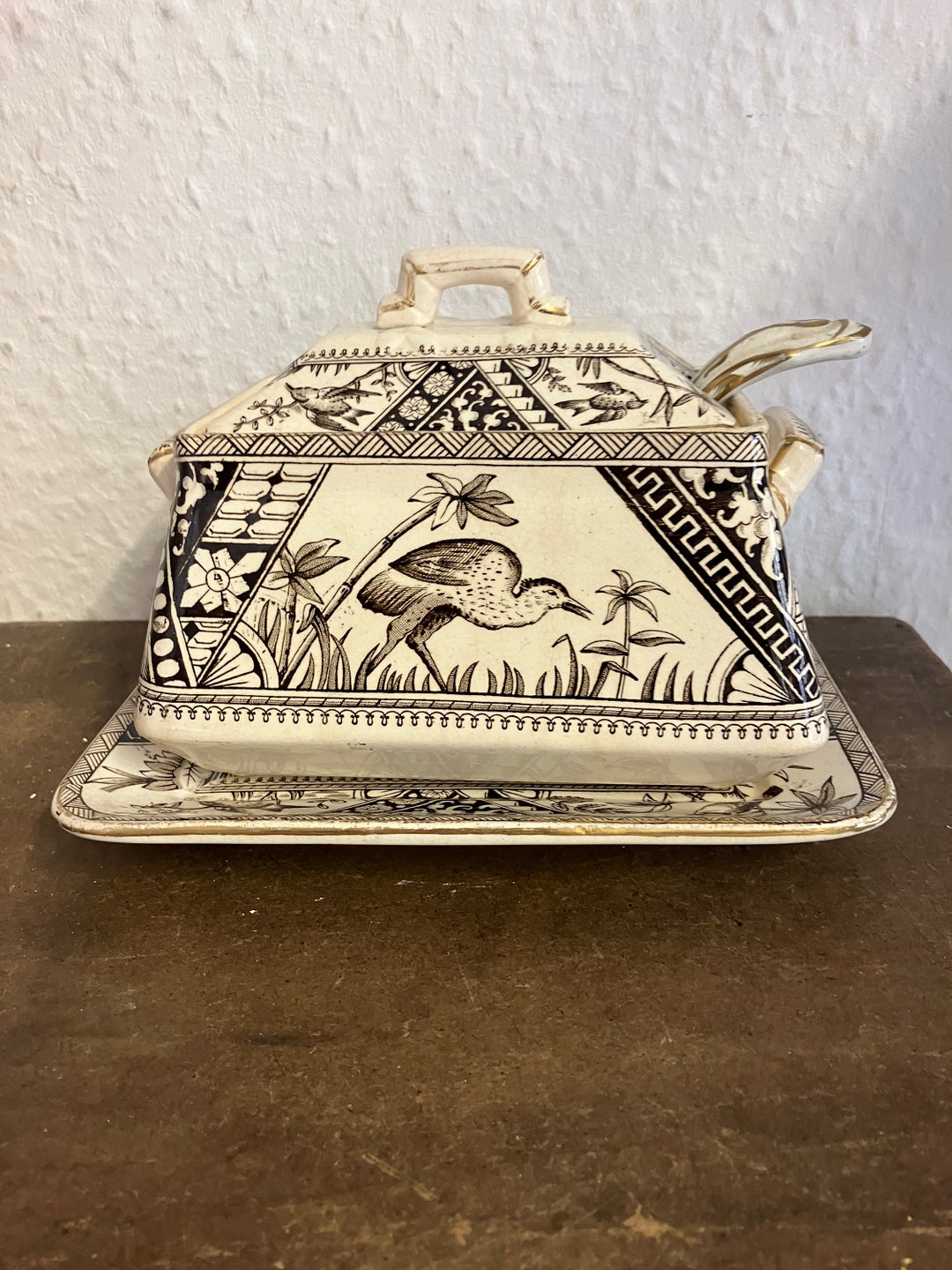 Antique Congo Pattern Lidded Tureen on Base With Ladle. 1883 Very Good ...