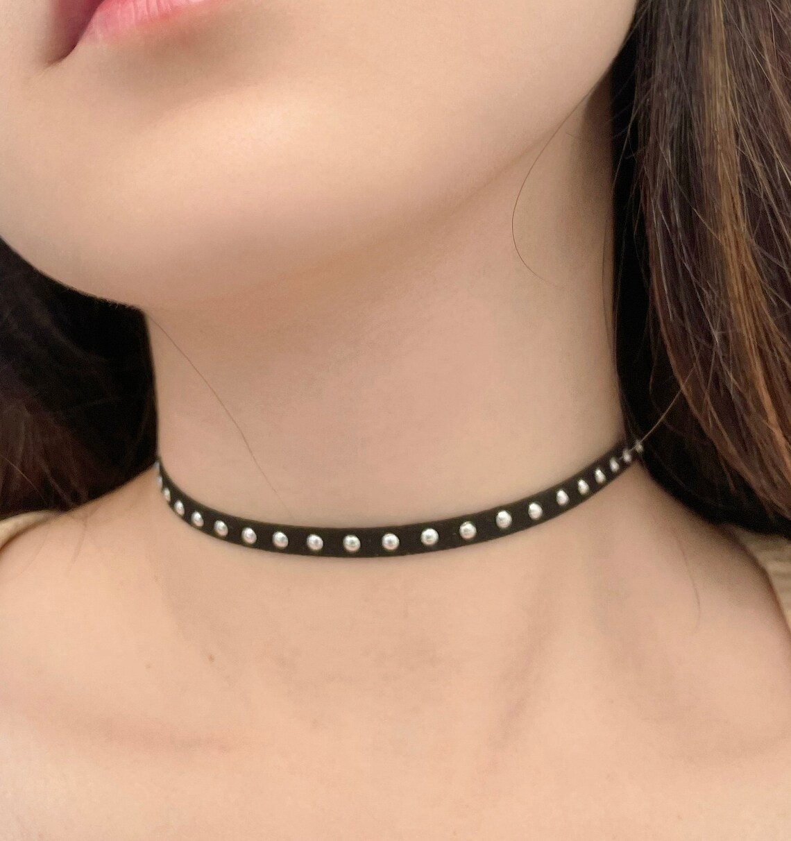 Studded Black Punk Choker: Rave Party Necklace - Etsy