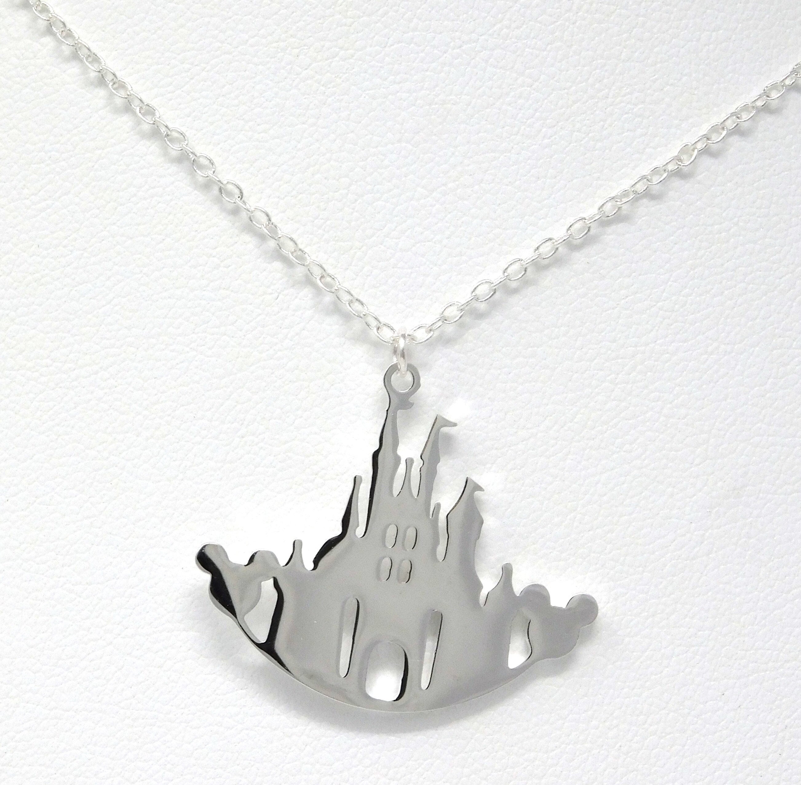 Mickey Disney Cinderella's Castle Disneyland Pendant Necklace. Silver ...
