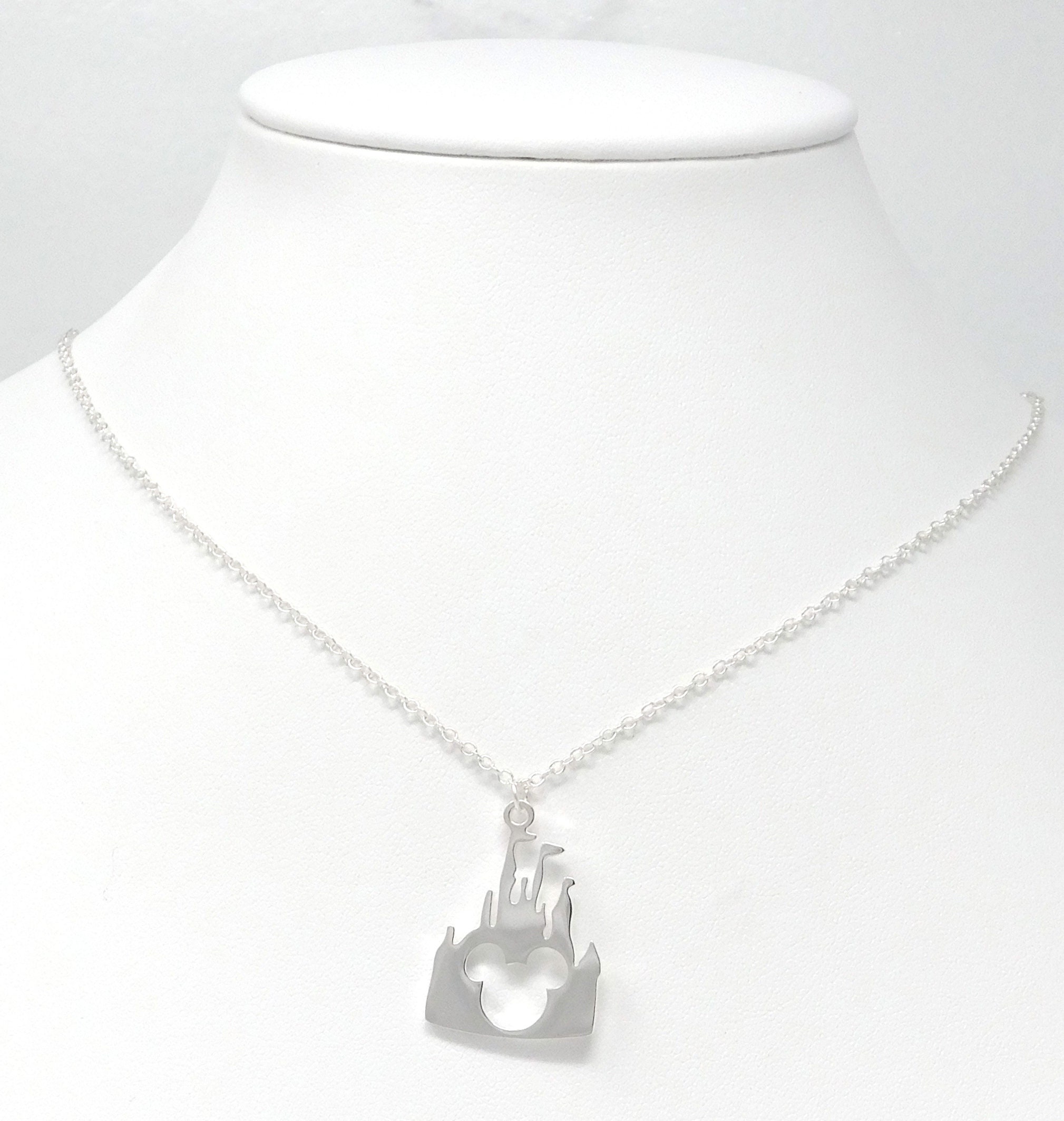 Mickey Disney Cinderella's Castle Disneyland Pendant Necklace. Silver ...
