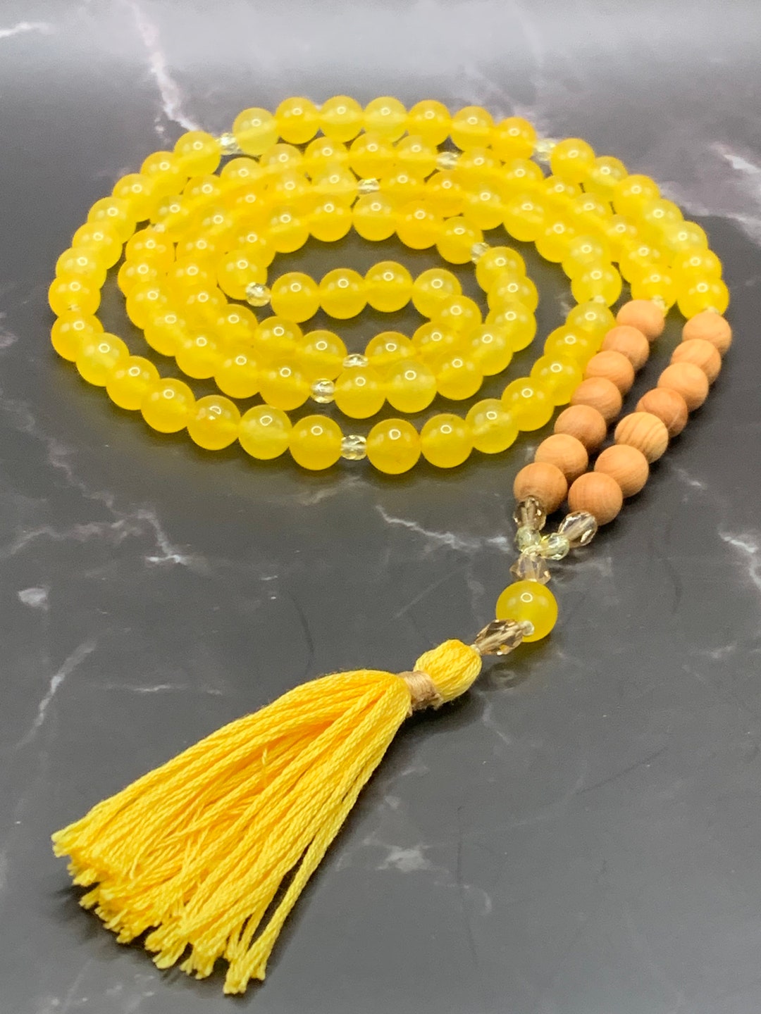 Yellow Jade Thuja Wood Mala Beads Prayer Beads Meditation Beads Beaded ...