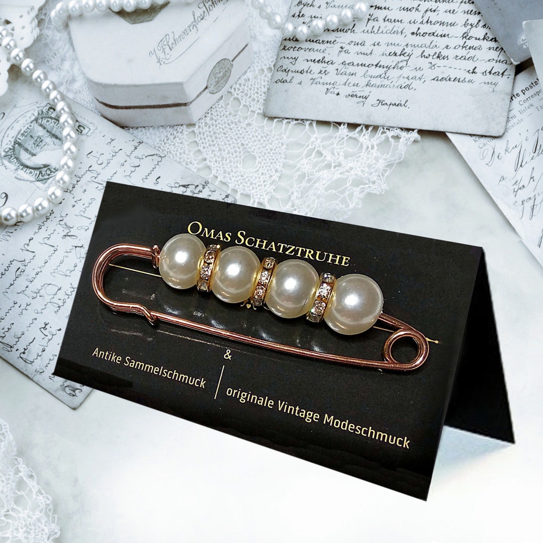 Simple Bar Brooch, Pin, Pin Plate Sonic Brooch With 4 Faux Pearls and ...