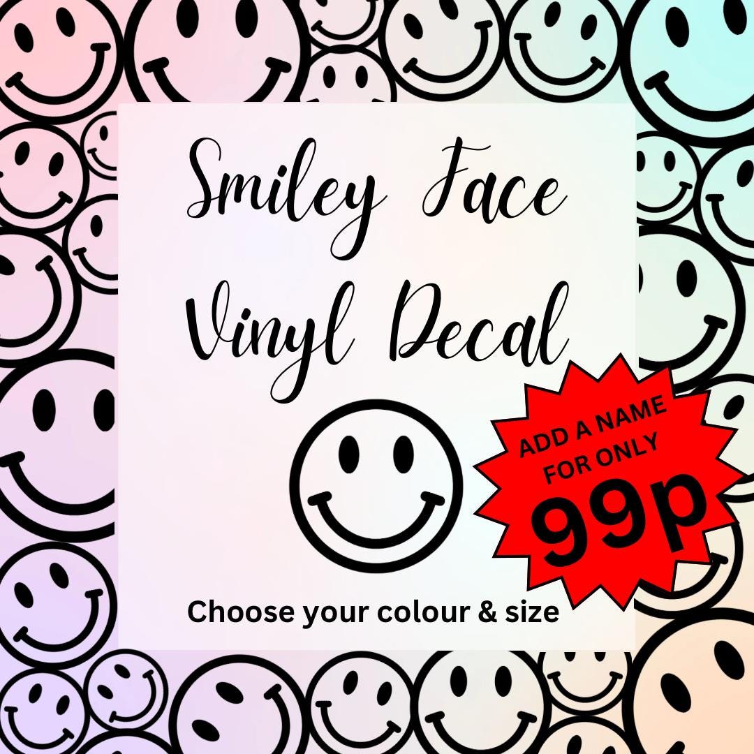 Personalised Smiley Face Vinyl Decal Sticker 2-6 Inches Smile Face ...