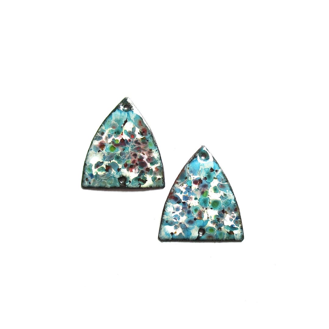 Set of 2 Enamelled Copper Triangle Connectors, Size 25mm, Blue, White ...