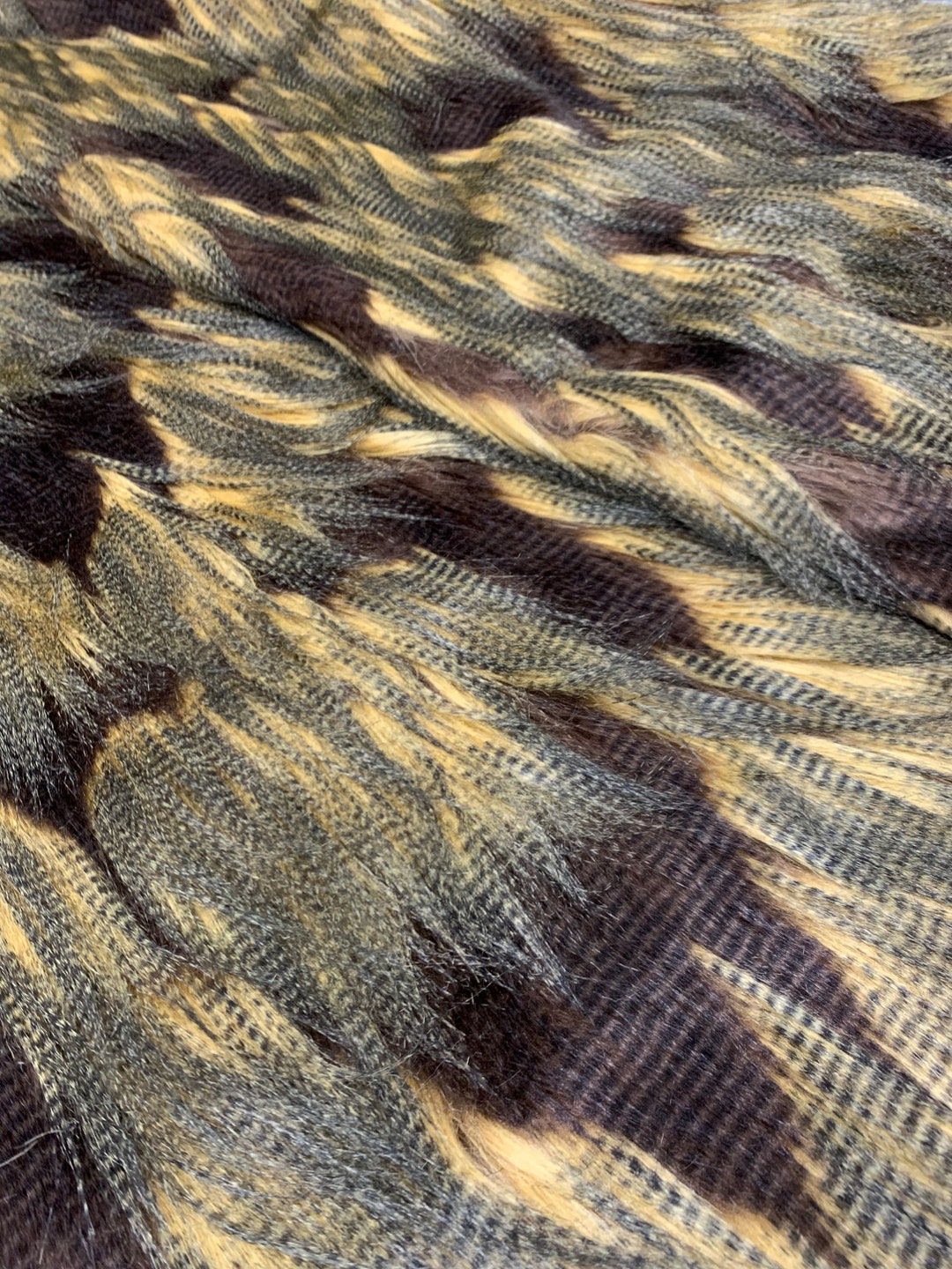 Ellie Dark CAMEL/BROWN/BLACK Feather Shaggy Soft Faux Fur Fabric for ...