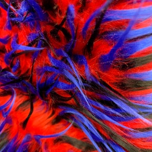 Polly RED BLUE BLACK Spike Shaggy Soft Faux Fur Fabric for Home Decor ...