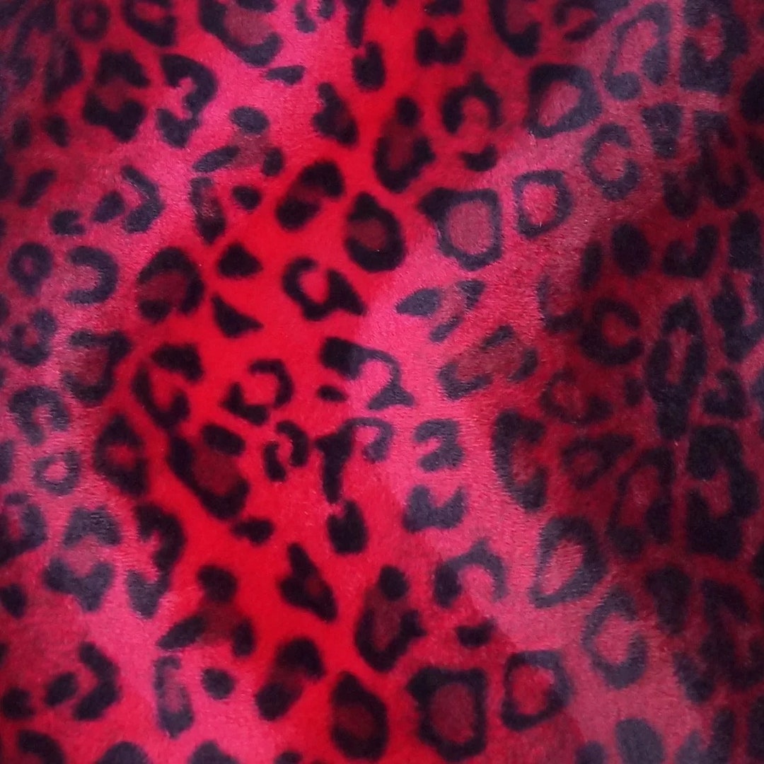 Naomi RED BLACK Leopard Print Soft Velboa Faux Fur Fabric for ...