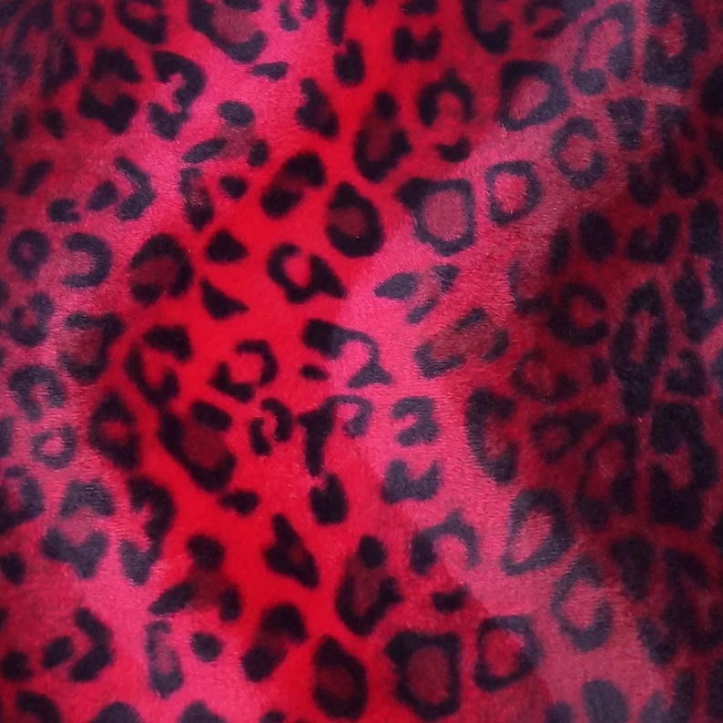 Naomi RED BLACK Leopard Print Soft Velboa Faux Fur Fabric for - Etsy