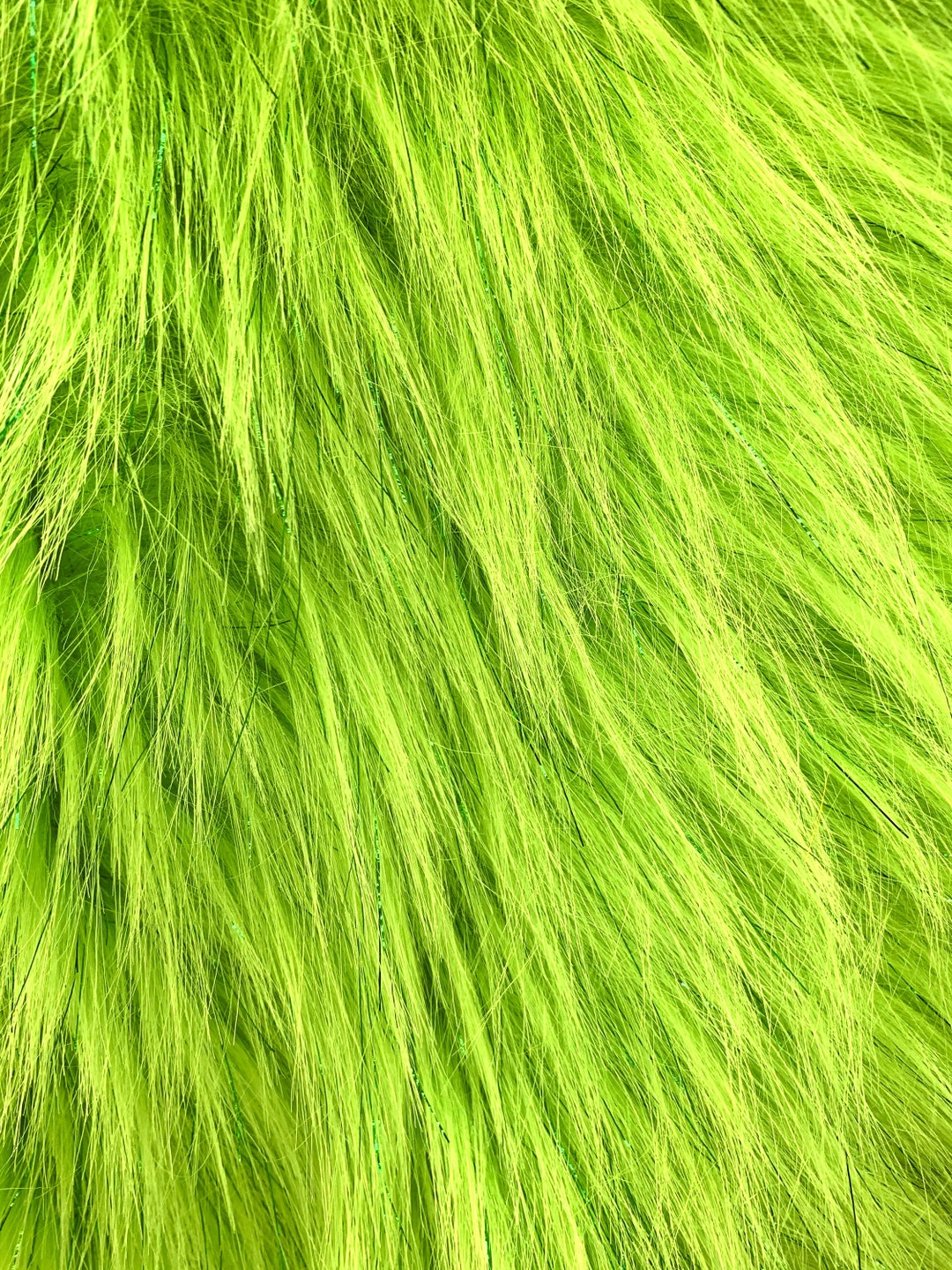 Amy LIME GREEN Tinsel Glitter Shaggy Soft Faux Fur Fabric for Fursuit ...