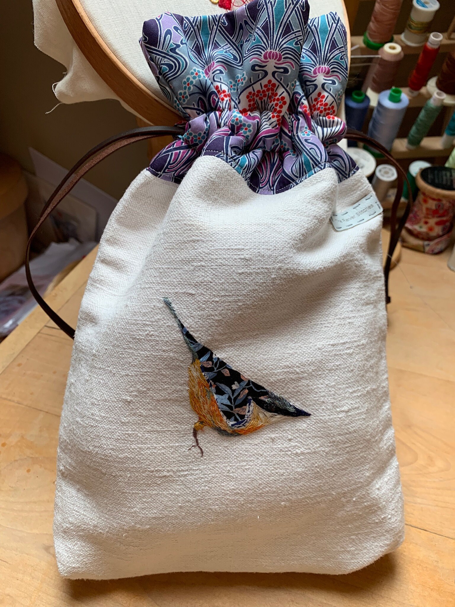 Hand Embroidered Project Bag Featuring a Nuthatch - Etsy