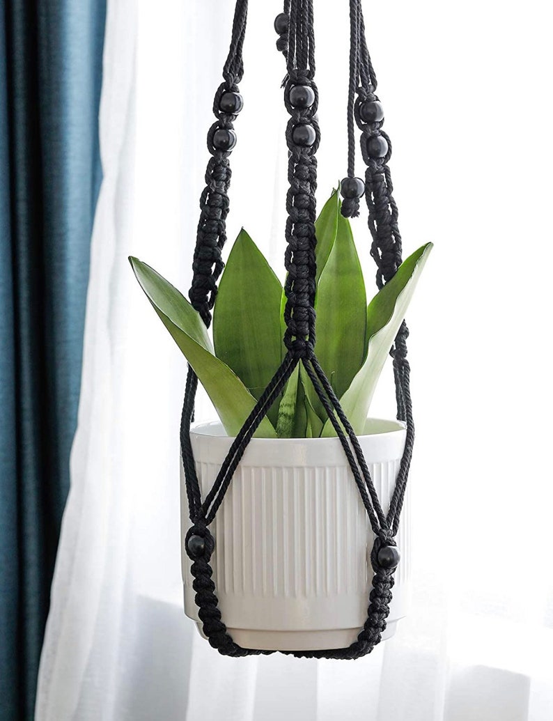 4 Black Macrame Plant Hangers for Indoors or Outdoor Porch - Etsy
