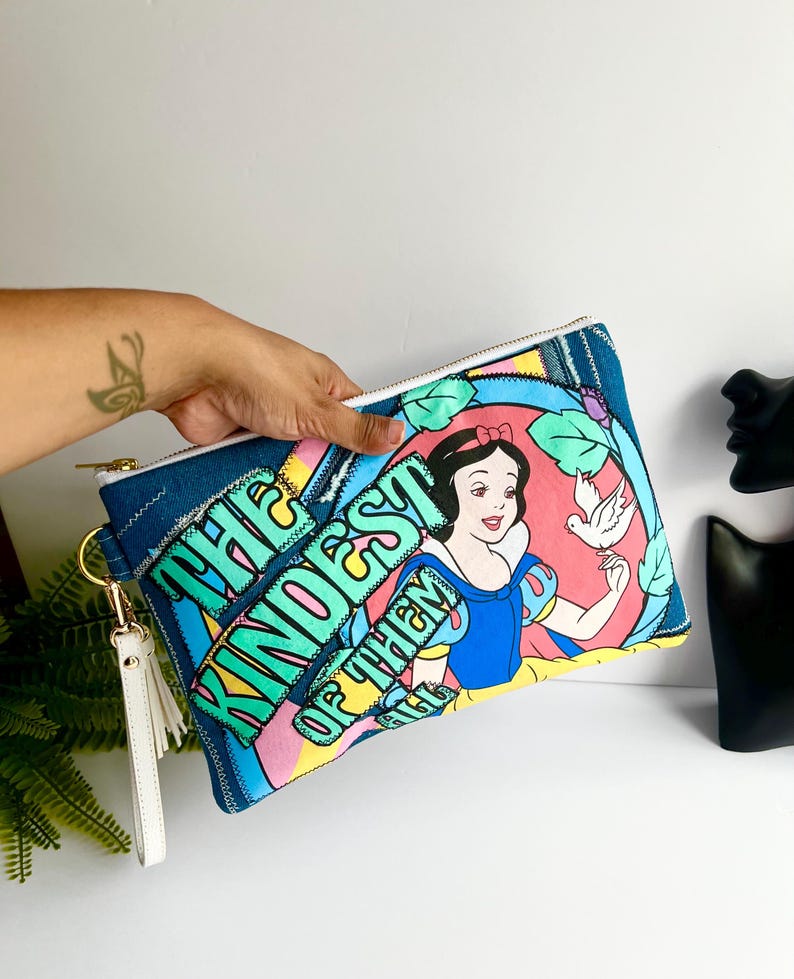 Denim Clutch With Upcycled Cartoon Artwork Handmade Statement Bag ...