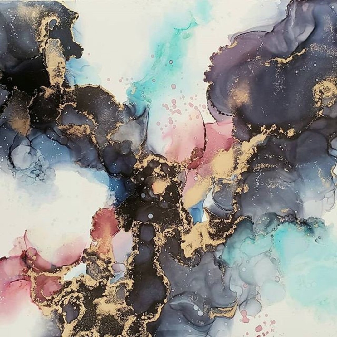 Original Abstract Smoke, Aqua and Rose Alcohol Ink Art Contemporary ...