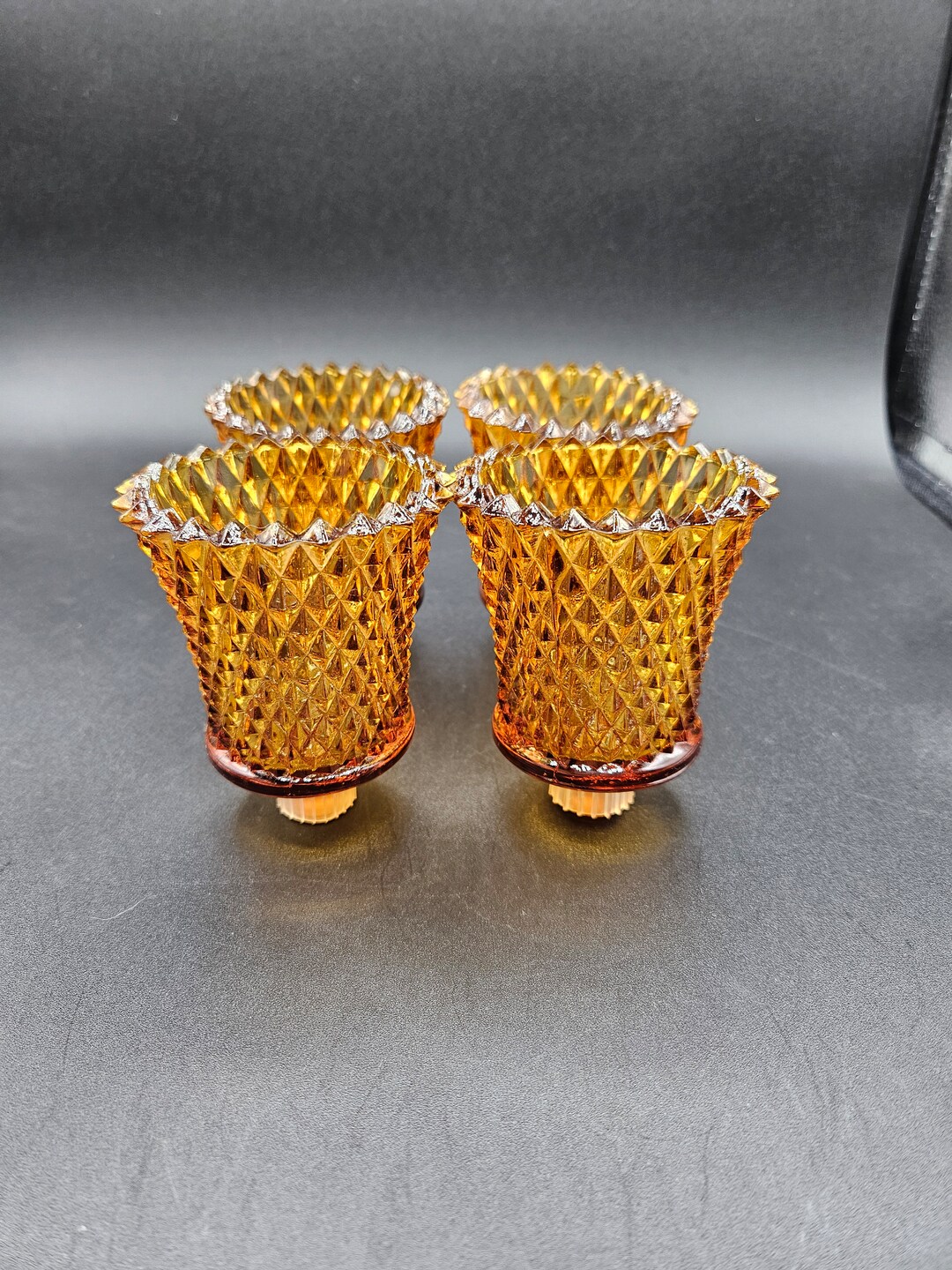 Home Interiors 4 Amber Diamond Point Peg Glass Votive Holders 3.75h - Etsy