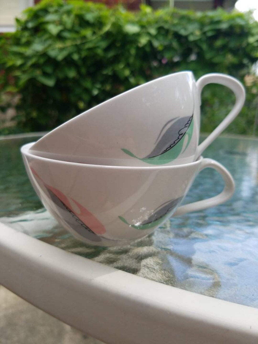 Kokura Ware Fairwin Pastel Pink and Green Leaf Tea Cups, Set of 2, EUC ...