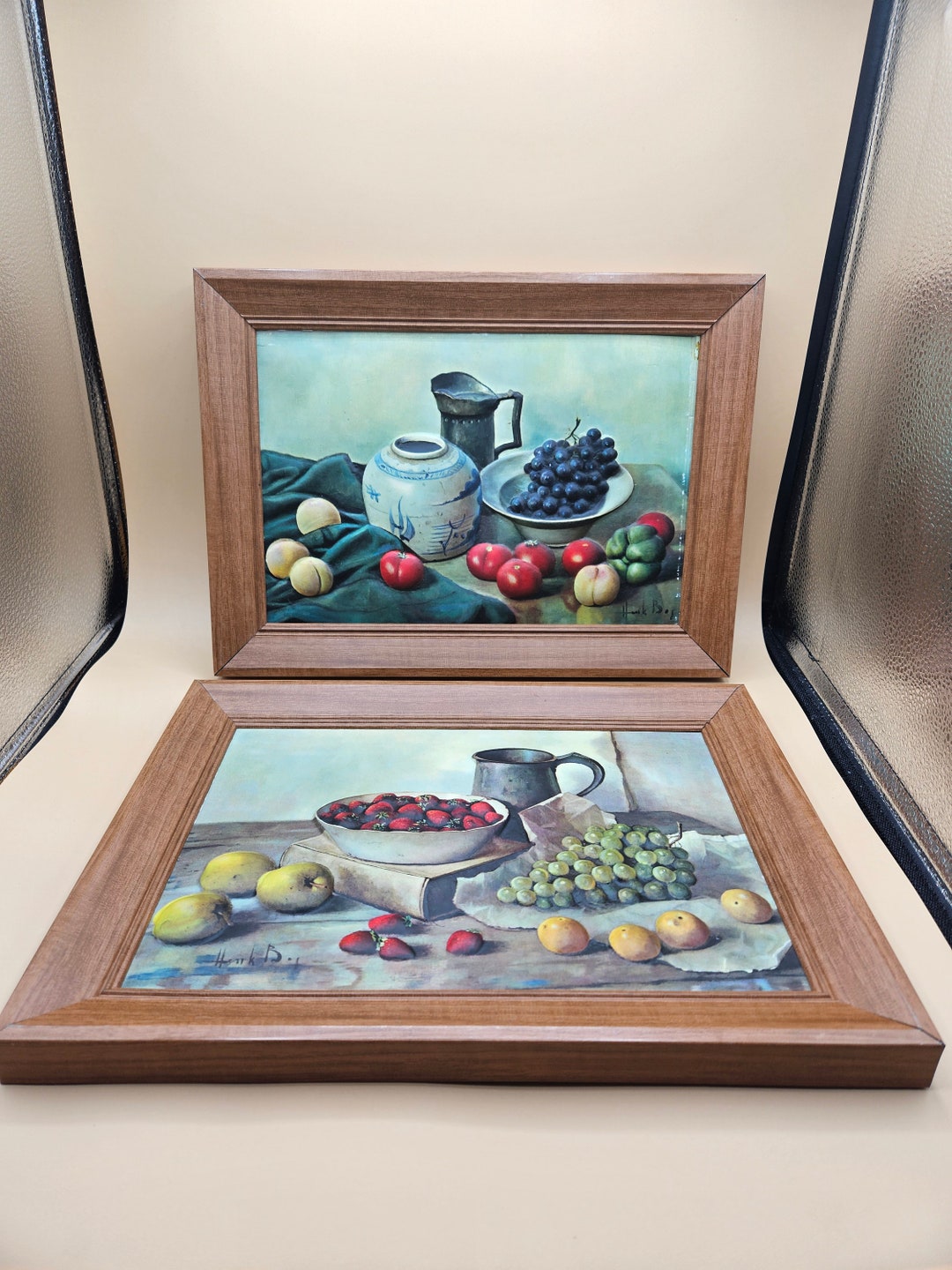 Henk Bos Vtg 2 Still Life Fruit Dimensional Framed Metal Pictures, 14w ...