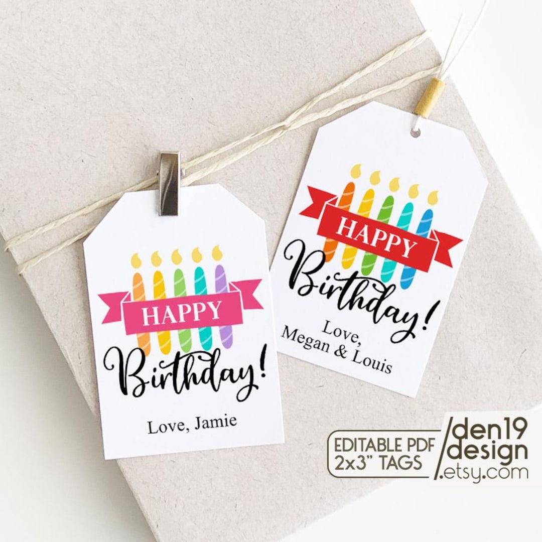 Editable Rainbow Birthday Gift Tags (PDF) - Etsy