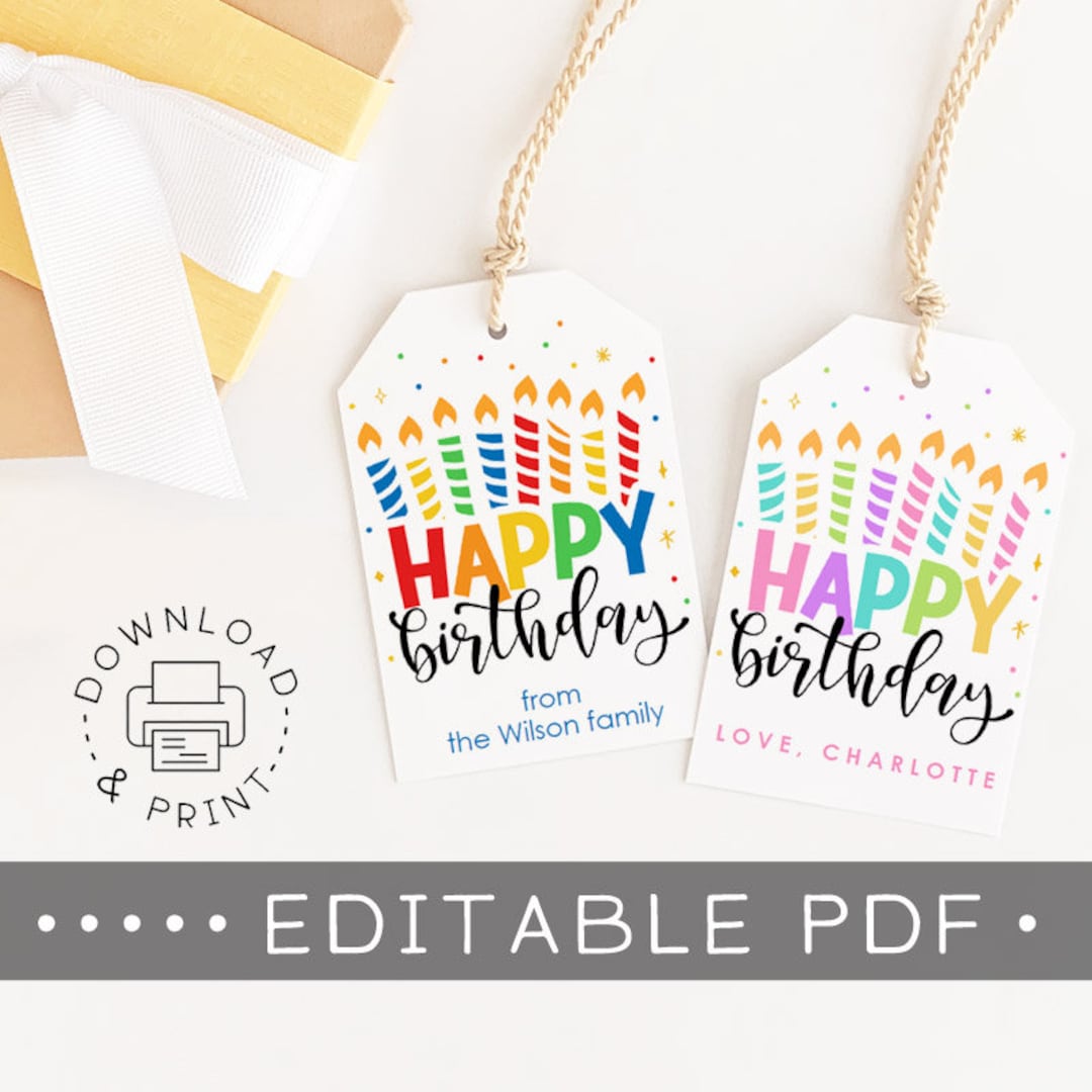 Editable & Printable Gift Tags / Happy Birthday Tag / Instant Download ...