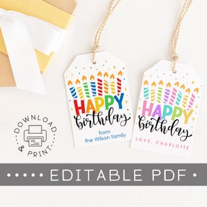 Editable & Printable Gift Tags / Happy Birthday Tag / Instant Download ...