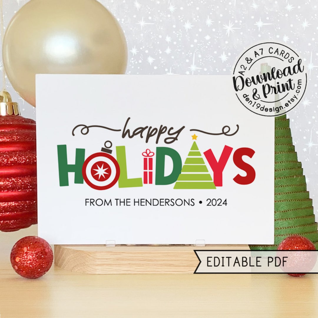 Editable & Printable Happy Holidays Card / Instant Download PDF / Card ...