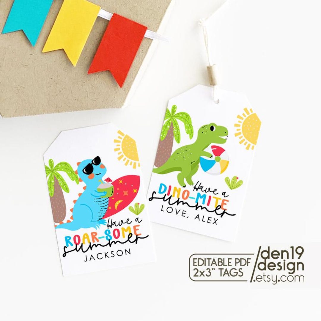 Printable Summer Dinosaur Gift Tags: Beach Party Favors (PDF) - Etsy