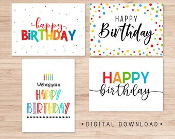 Set of 4 Printable Birthday Cards / Happy Birthday Card / | Etsy