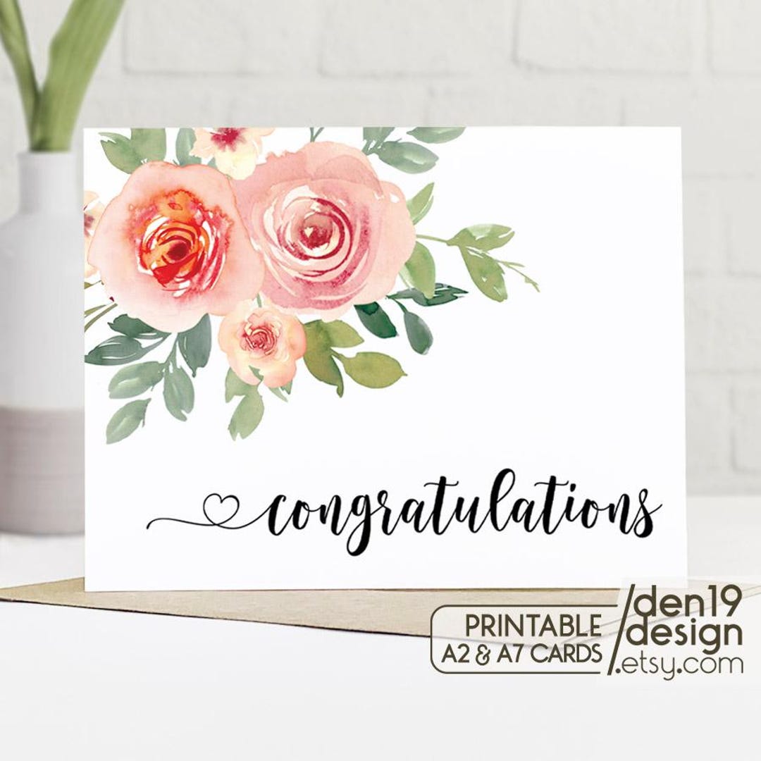 Congratulations Printable Card / Instant Download PDF / Floral Card ...