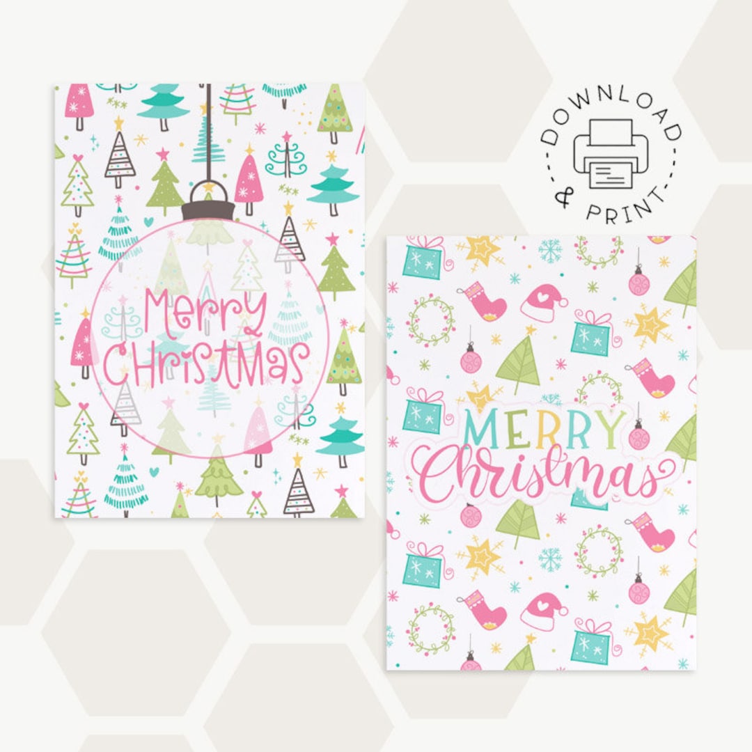 Printable Merry Christmas Cards / Instant Download PDF / Cute - Etsy