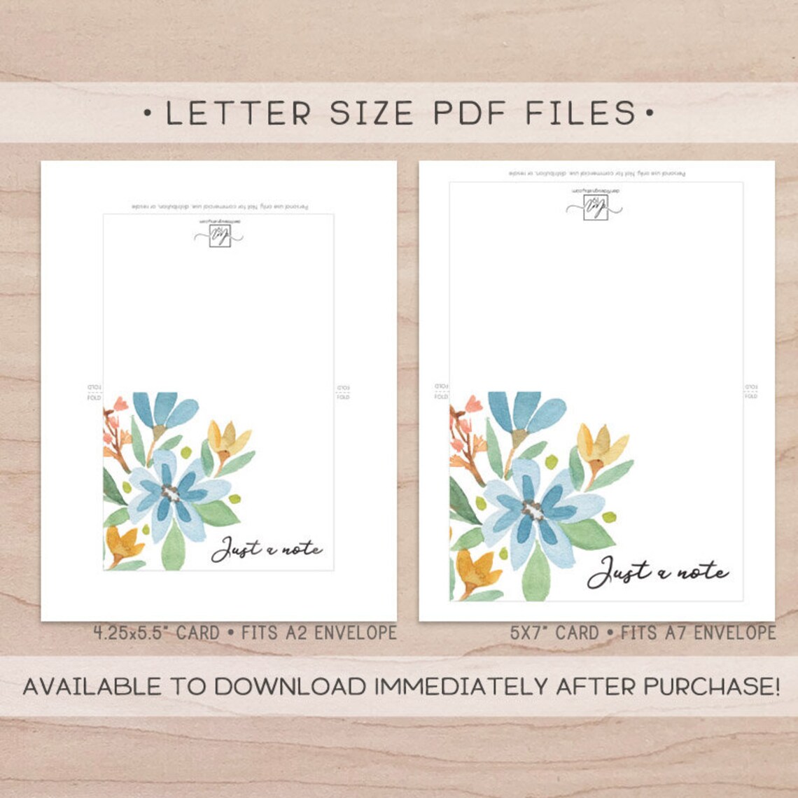 Just A Note Printable Card / Instant Download PDF / Watercolor - Etsy