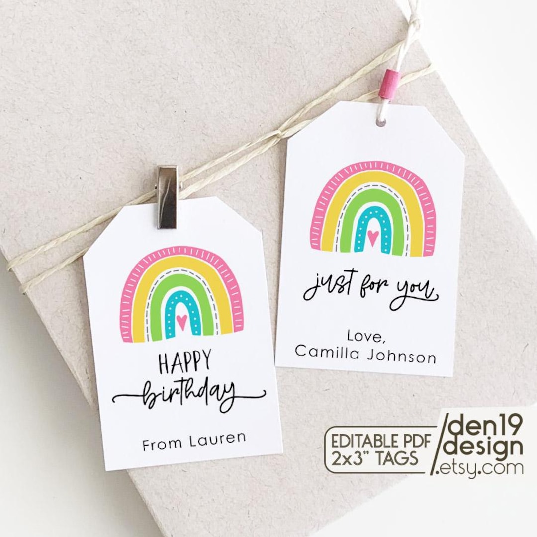 Editable Birthday Gift Tags: Rainbow Design (PDF) - Etsy