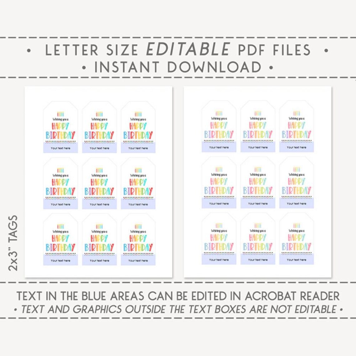 Editable Birthday Gift Tags: Printable Colorful Labels (PDF) - Etsy