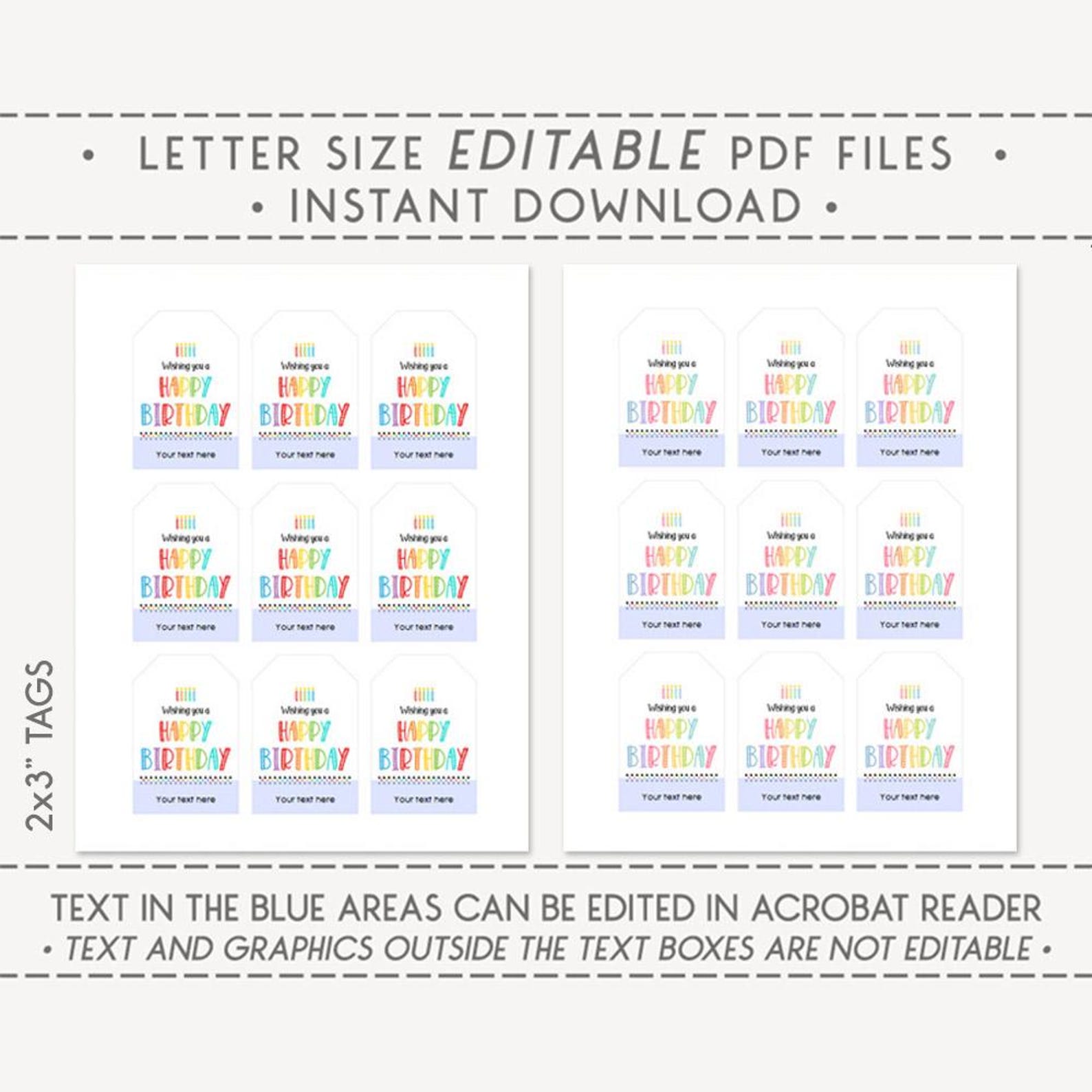Editable Birthday Gift Tags: Printable Colorful Labels (PDF) - Etsy