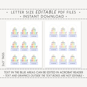Editable Birthday Gift Tags: Printable Colorful Labels (PDF) - Etsy