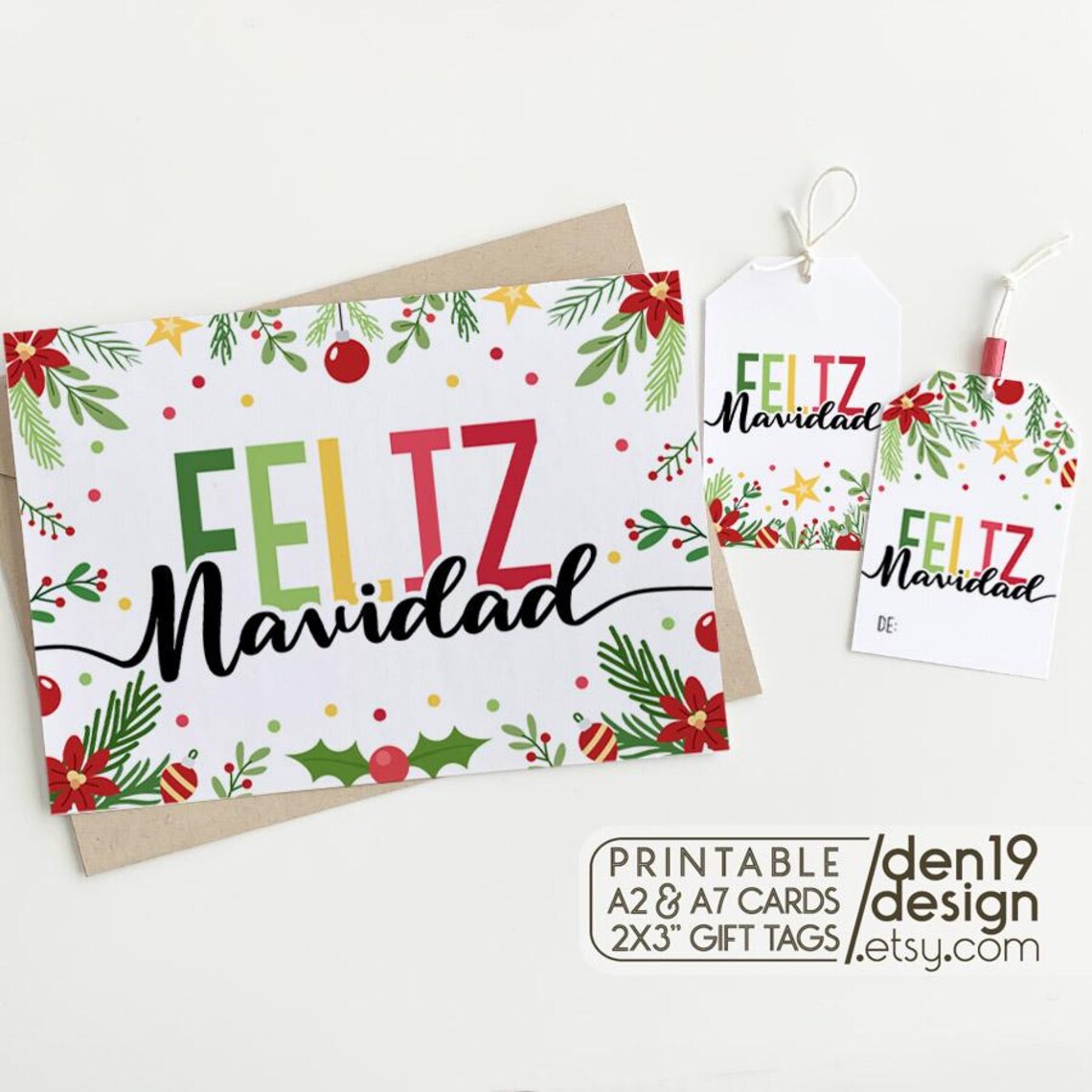 Feliz Navidad Printable Card and Gift Tags / Instant Download PDF ...