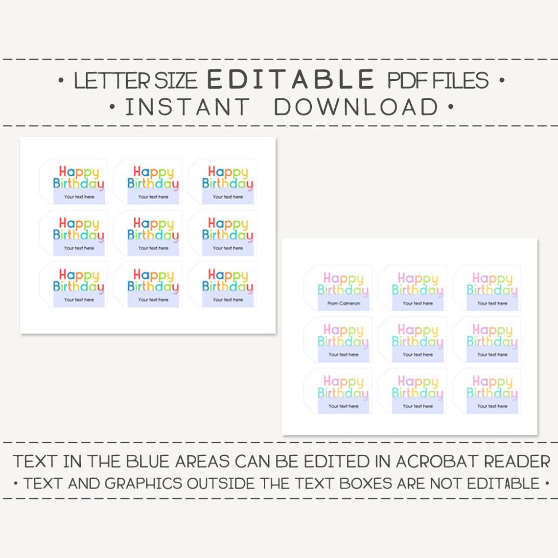 Editable & Printable Gift Tags / Happy Birthday Gift Tag / - Etsy