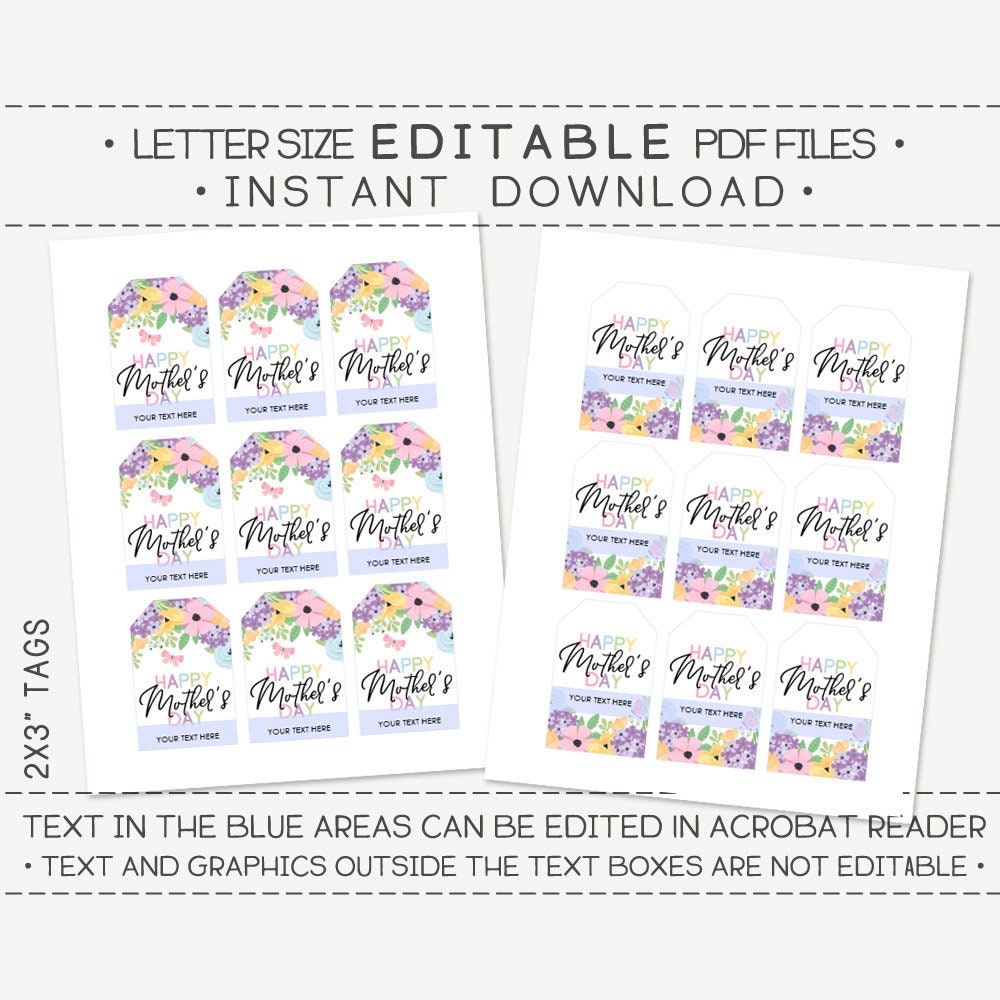 Editable & Printable Gift Tags / Happy Mother's Day Floral - Etsy