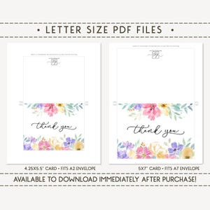 Thank You Printable Cards / Instant Download PDF / Card Template - Etsy