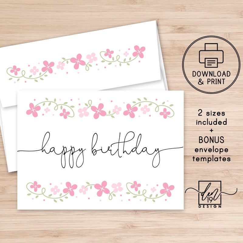 Happy Birthday Printable Card And Envelope / Instant Download | Etsy
