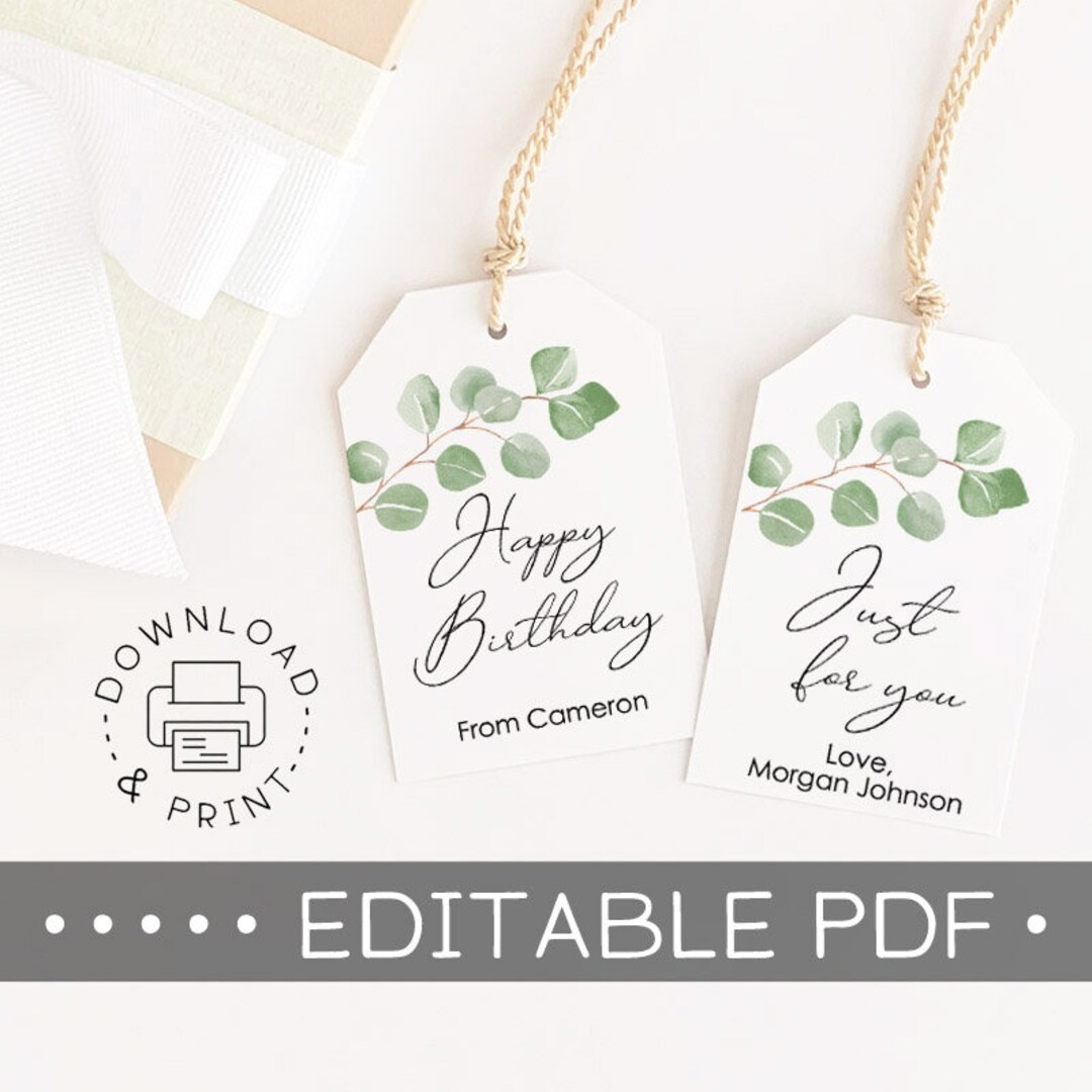Editable & Printable Gift Tags / Happy Birthday Gift Tag / Just for You ...