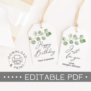 Editable & Printable Gift Tags / Happy Birthday Gift Tag / Just for You ...